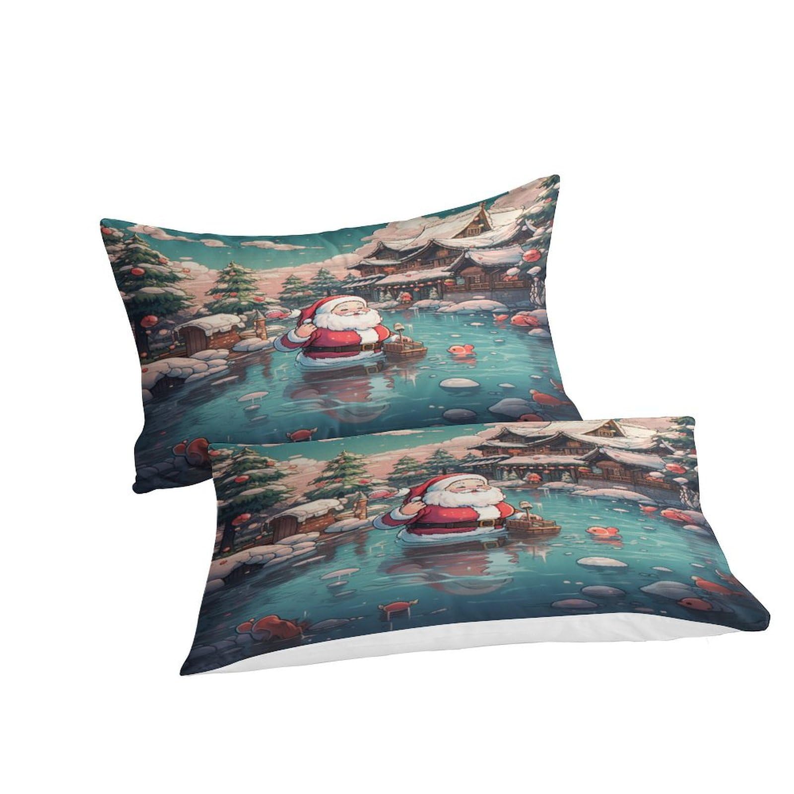 ERGTT Father Christmas Comforter Covers Quilt Cover Duvet Cover for Boys Girls 3D Printed Christmas with Zipper Closure Bedding Set with Pillow Cases Soft Microfiber 3 Pieces Queen(228x228cm)