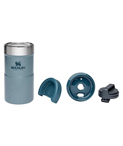 Stanley NeverLeak Travel Mug .25L Hammertone Ice - Leakproof - Tumbler for Coffee, Tea & Water - BPA FREE - Stainless-Steel Thermo Cup fits under most coffee makers - Dishwasher Safe