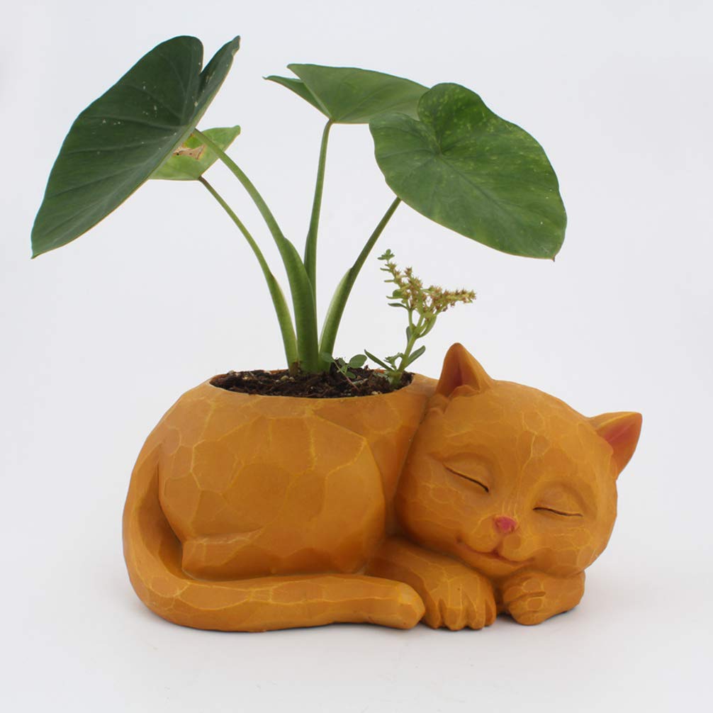 Hemoton Resin Succulent Planter Pot Sleeping Cat Flower Pot Animal Plants Bonsai Holder Flower Container Desktop Flower Vase Table Art Statue for Home Office Desktop Decor