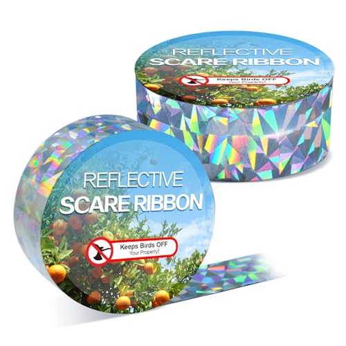 Hutisyoe Bird Scare Tape Ribbon(524FT) - Reflective Tape for Birds - Keep Birds Away Outdoor - Scare Tape for Bird Control - Double Side Ribbon, Scare Geese, Pigeon, Duck, Woodpecke - Yard Decoration