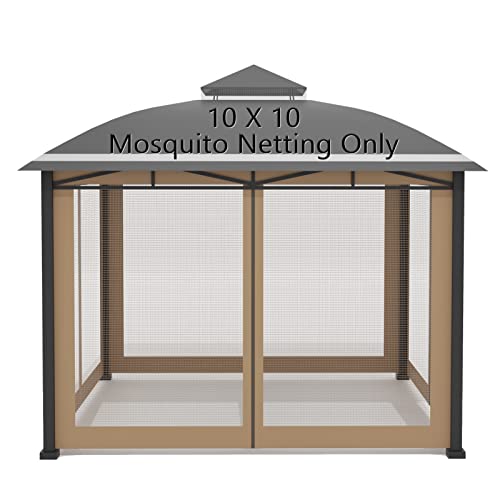 Tumjay Gazebo Universal Replacement Mosquito Netting 10’x10’ Garden Gazebo Netting Outdoor Canopy Mesh Patio Screen Sidewalls with Zipper(Mosquito Net Only,Khaki)