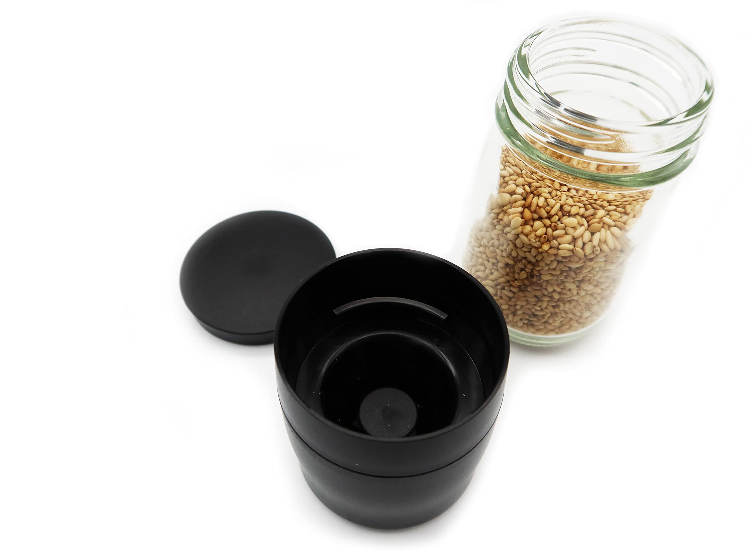 Glass Sesame Seed Grinder, Durable Sesame Mill, (Capacity: About 1oz of Sesame Seeds) Made in Japan (Black)