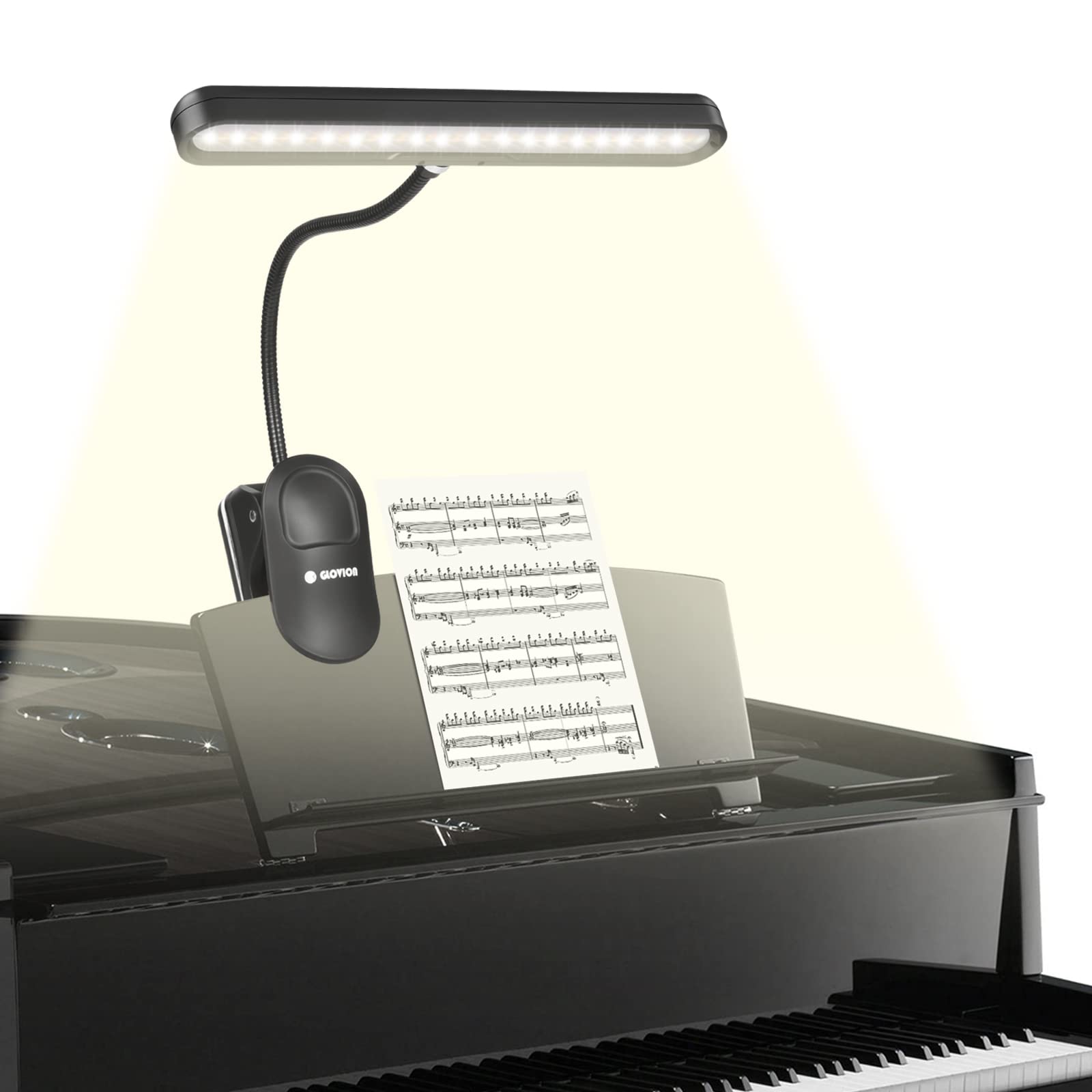 Glovion Music Stand Light, Clip On Piano Lights 37 LED Book Light, 3 Brightness X Stepless Dimmable Color Orchestra Light, USB Rechargeable Perfect for Piano, Guitar, Orchestra, Reading Sewing