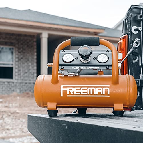 Freeman PE20V1GCK 20 Volt Cordless 1 Gallon 1/3 HP Portable Air Compressor Kit with Lithium-Ion Battery and Charger β 700 Shots per Charge