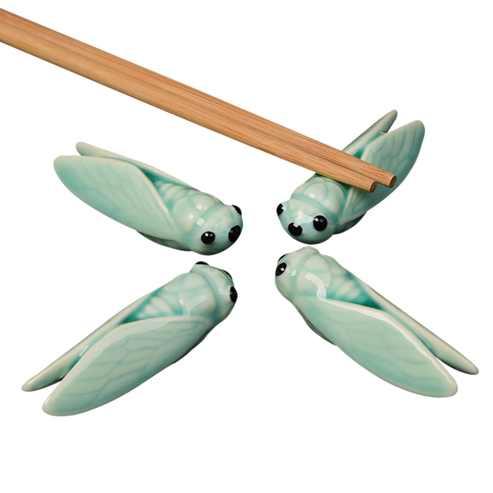 EORTA 4 Pcs Chopstick Rests Cute Ceramic Cicada Shaped Knife Rests Chopsticks Holder for Home Decor, Dinner, Restaurant, Gift, Crafts, 7.5 cm