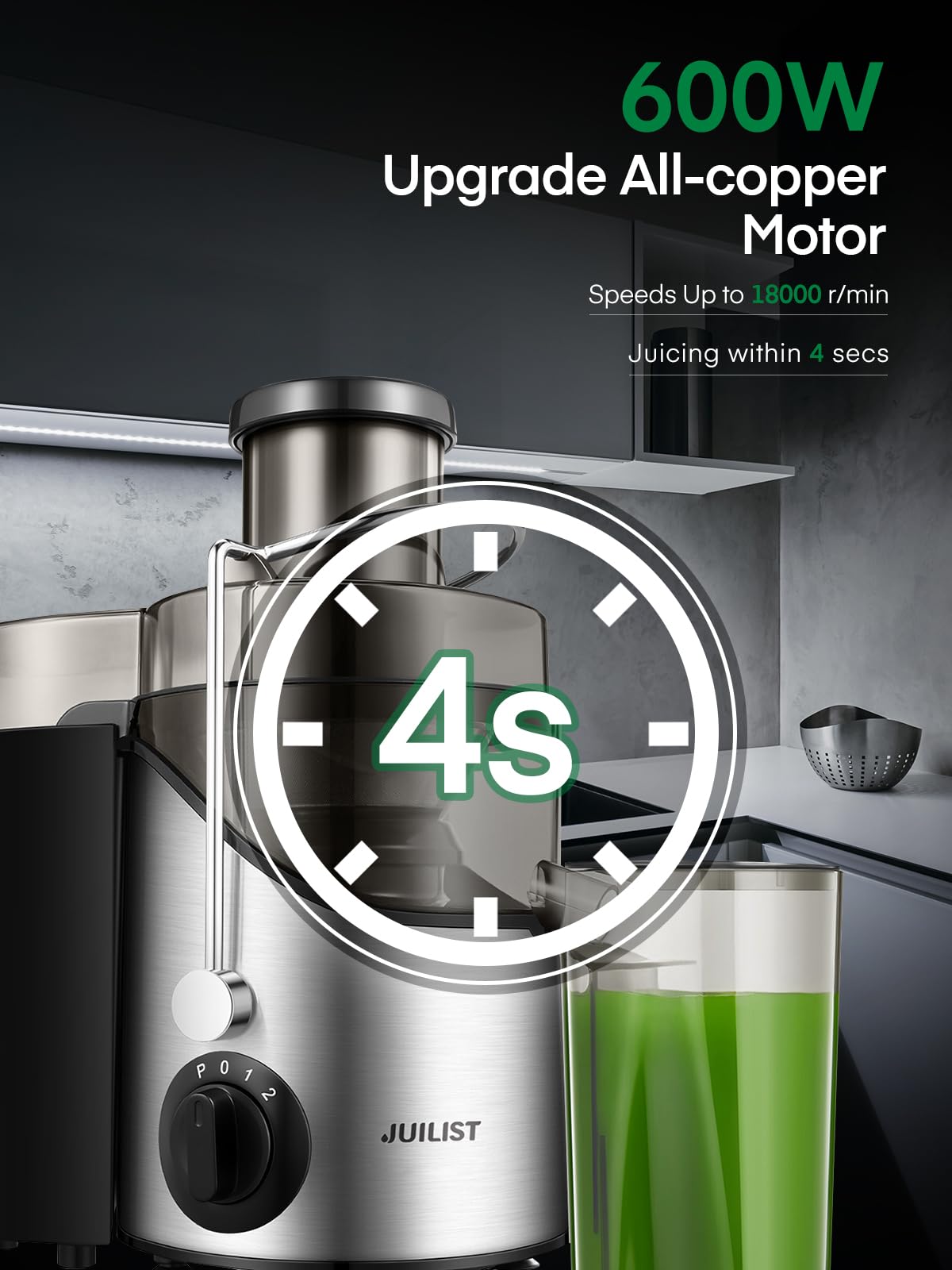Juicer Machines, 600W Centrifugal Juicer Extractor with Wide Mouth 3” Feed Chute, 1200W Peak Power for Hard & Soft Fruit Vegetable, Easy to Clean, Stainless Steel, Silver