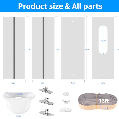 Humhold Portable Air Conditioner Window Vent Kit,4 Packs PVC Seal Panel, Max Adjustable Length 65 Inch, 5.9" Diameter Coupler, Universal Portable AC Duct Kit for Sliding Vertical & Horizontal Window