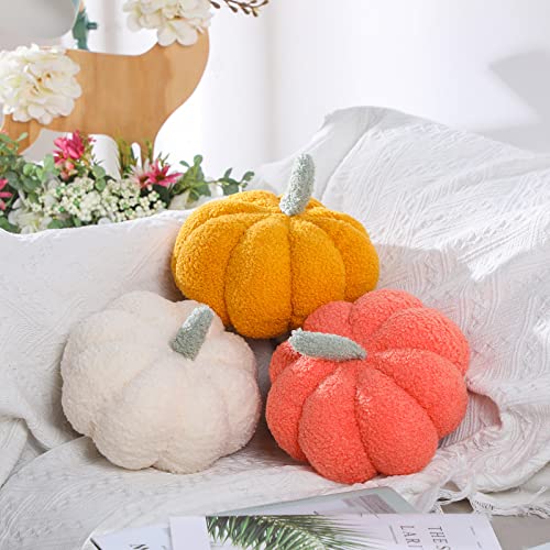 Namalu 3 Pcs Thanksgiving Pumpkin Throw Pillow Cushion 3D Pumpkin Throw Pillows Pumpkin Sofa Throw Pillow Cushion Home Decor for Car Bedroom Sofa Couch Living Room (White, Yellow, Orange,7.87 Inch)