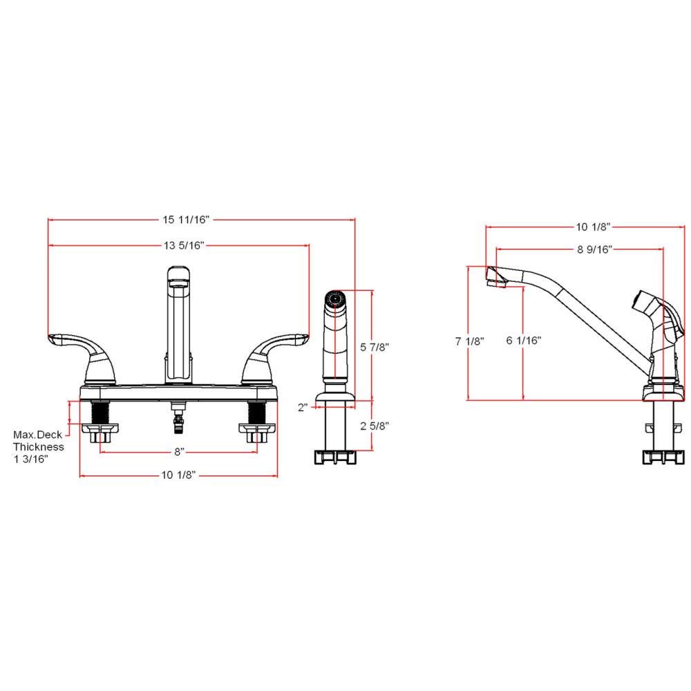 Design House 525055 Ashland 2-Handle Kitchen Faucet with Side Sprayer, Satin Nickel