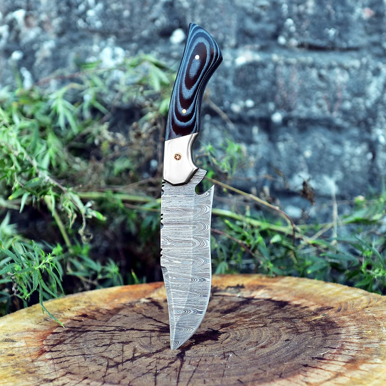 EcstaticVision Handmade Damascus Steel Knife Fixed Blade 9.5 inches Hunting Knife with sheath EV-1079