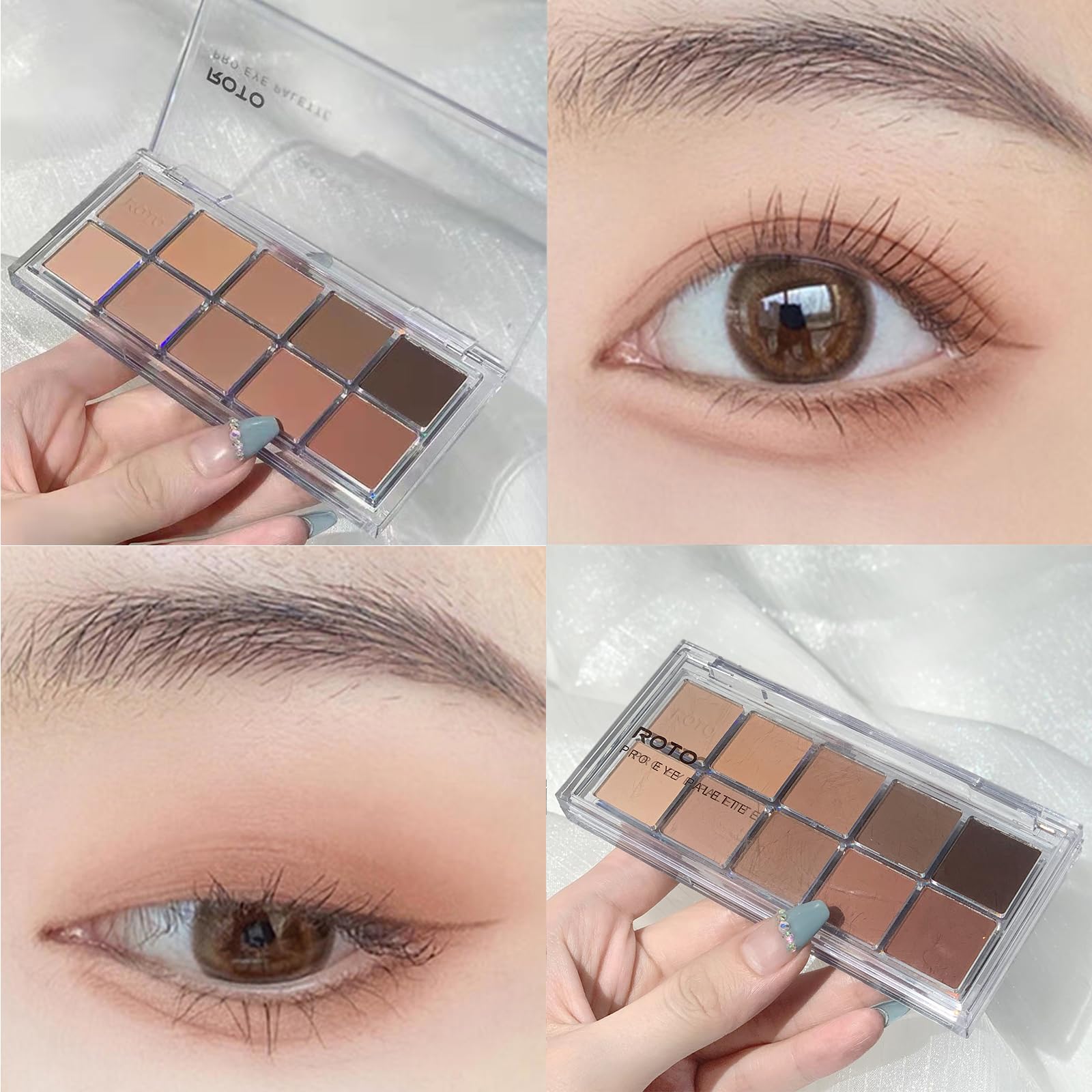 Erinde 10 Color Eyeshadow Palette Makeup - Matte Shimmer Glitter Eye Shadow, Ultra-Blendable, High Pigmented, Naturing-Looking, Neutral Nude Eyeshadow Palette with Professional Brush, Light shadow