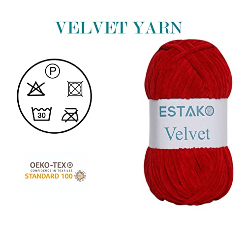 Estako Velvet Chenille Blanket amigurumi Yarn for Crocheting and Knitting Super Bulky 100 gr (132 yds) (1510 - Red)