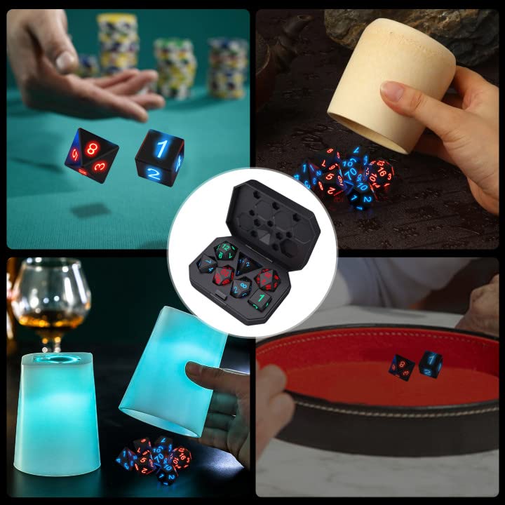 Glowing DND Dice Set with Charging Box, 7Pcs LED Light Up Polyhedron Rechargeable Electronic Dice for Dungeon and Dragons, Role Playing Table Games, RPG Polyhedral Dice Set
