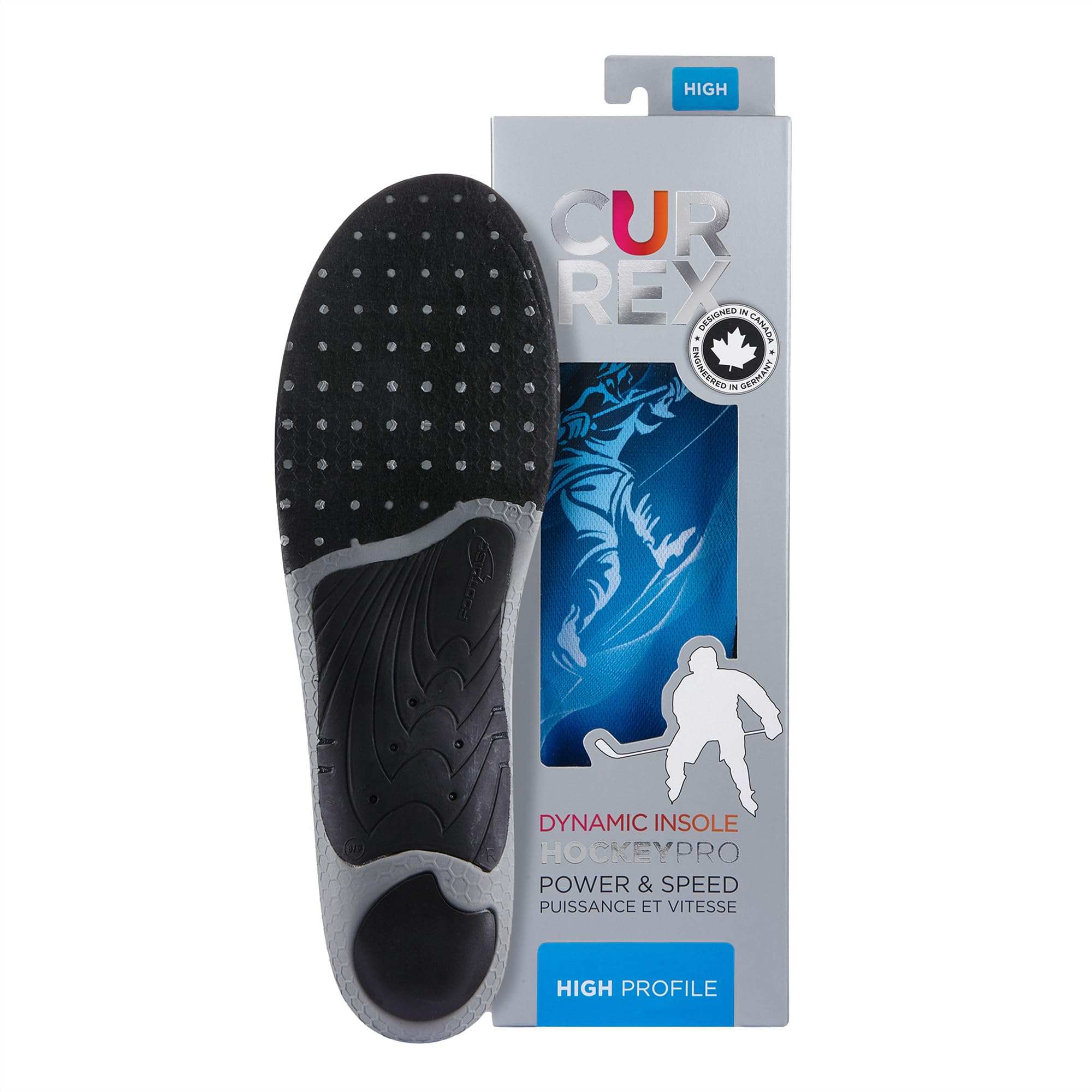 CURREX HockeyPro Insoles for Hockey Skates & Ice Skating β 3D Dynamic Arch Support to Improve Stability, Anti-Slip Heel for Optimized Movement β for Men & Women β High Arch, Large