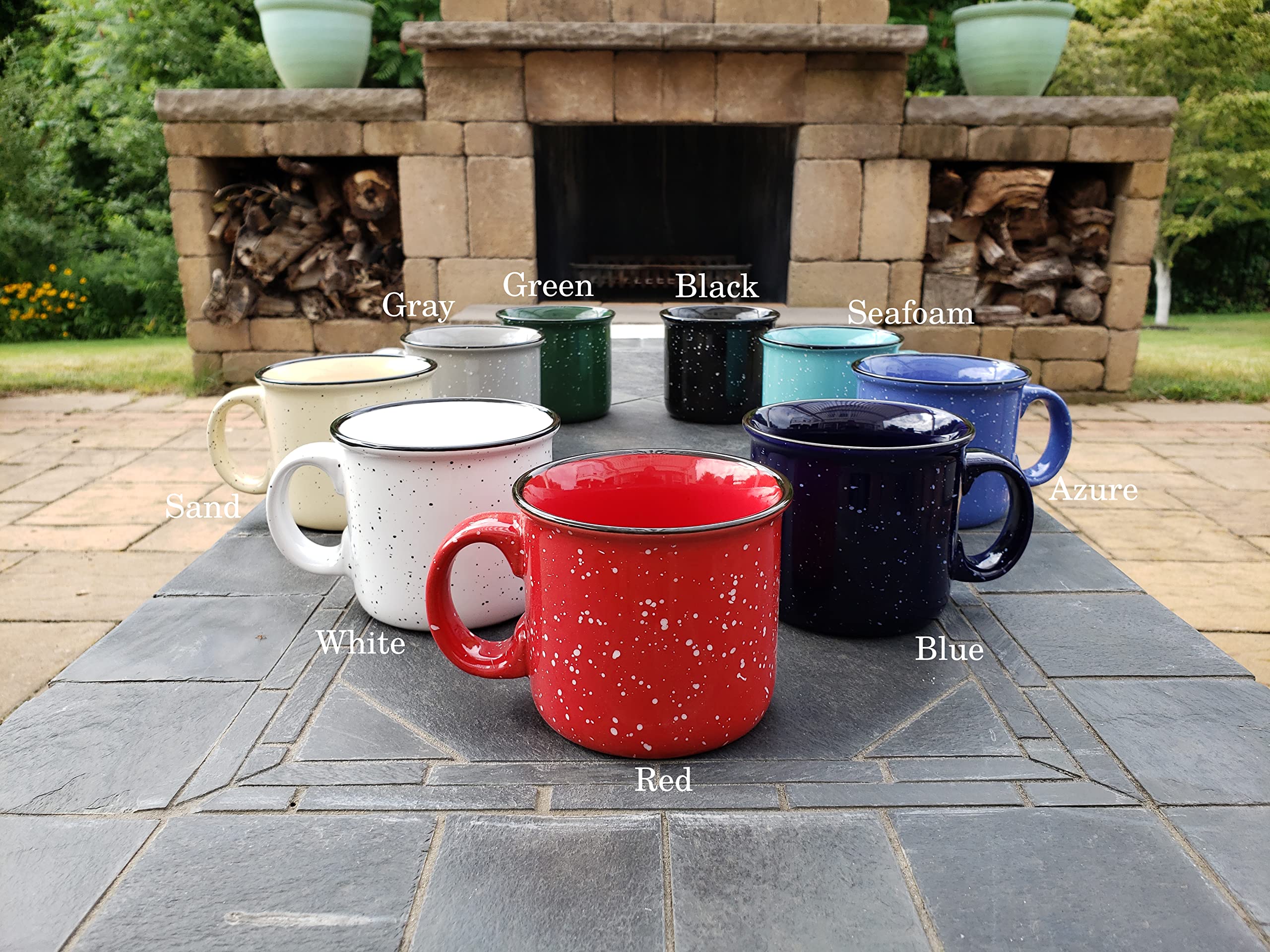 Essential Drinkware 14oz Ceramic Campfire Coffee Mug (Set of 4), Red with Speckled Finish - Durable Thick Walled Camping Style Cup for Outdoors or Home