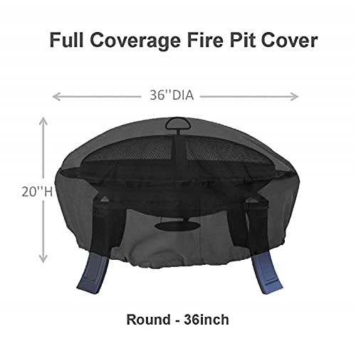 Himal Outdoors Fire Pit Cover- Heavy Duty Waterproof 600D Polyster with PVC Coating, Round Patio Fire Bowl Cover, 36 Inch, Black