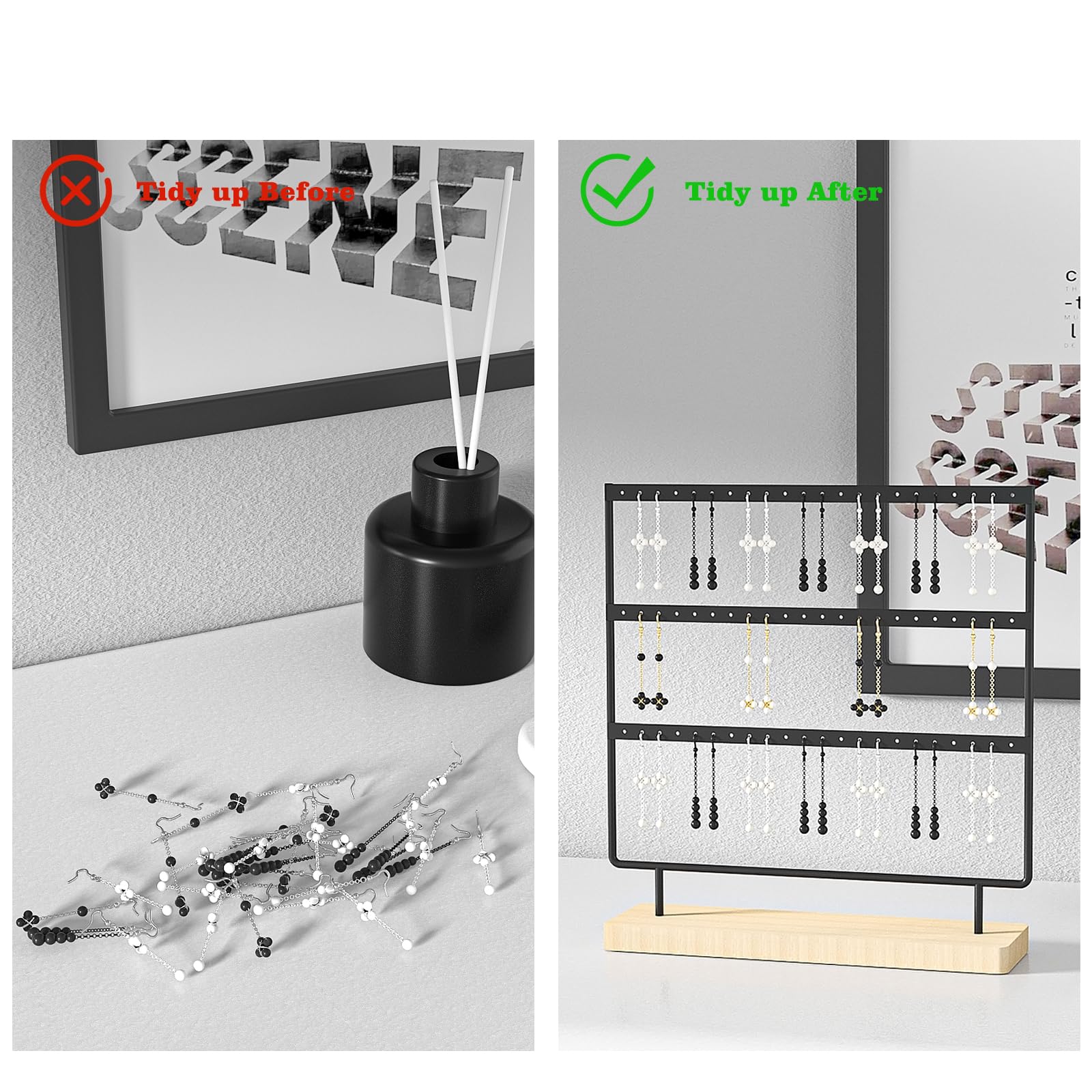Julysky Earring Holder Organizer,Earring Holder Stand for Hanging Earrings,Earring Display Stand,Earring Organizer Stand,Earring Tree (Black, 3 Layers)
