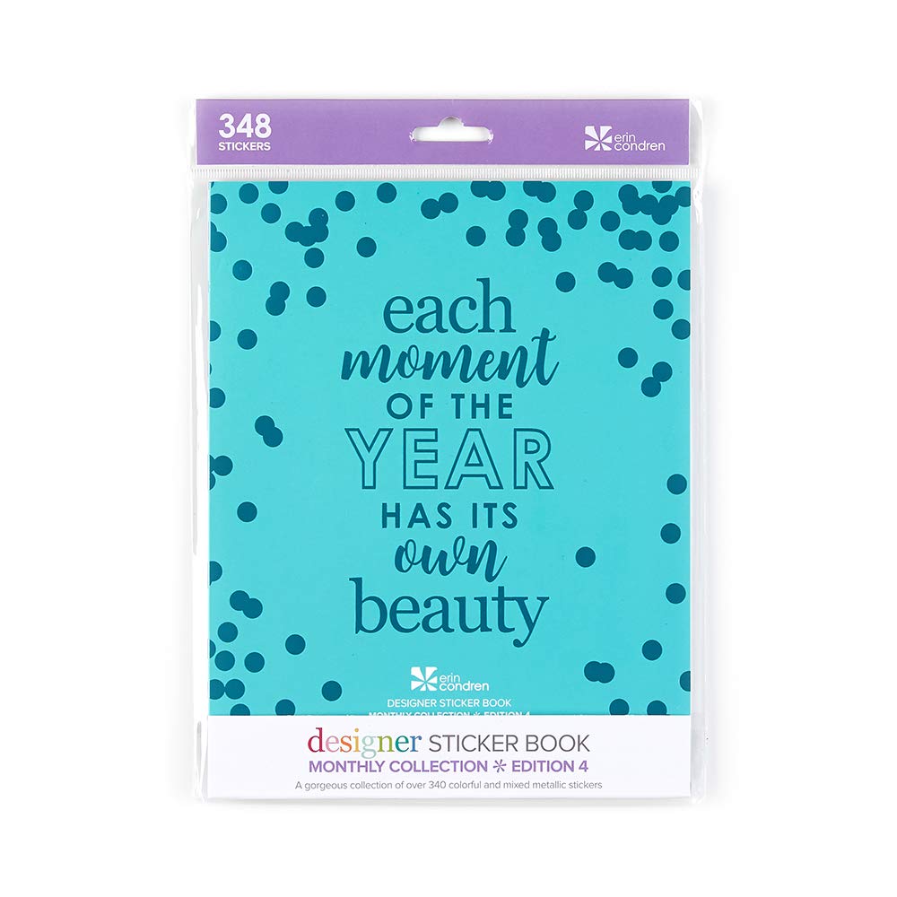 Erin Condren Designer Sticker Book - Monthly Edition 4 (12 Sticker Sheets Total). Decorative and Cute Stickers for Customizing Planners, Notebooks, and More
