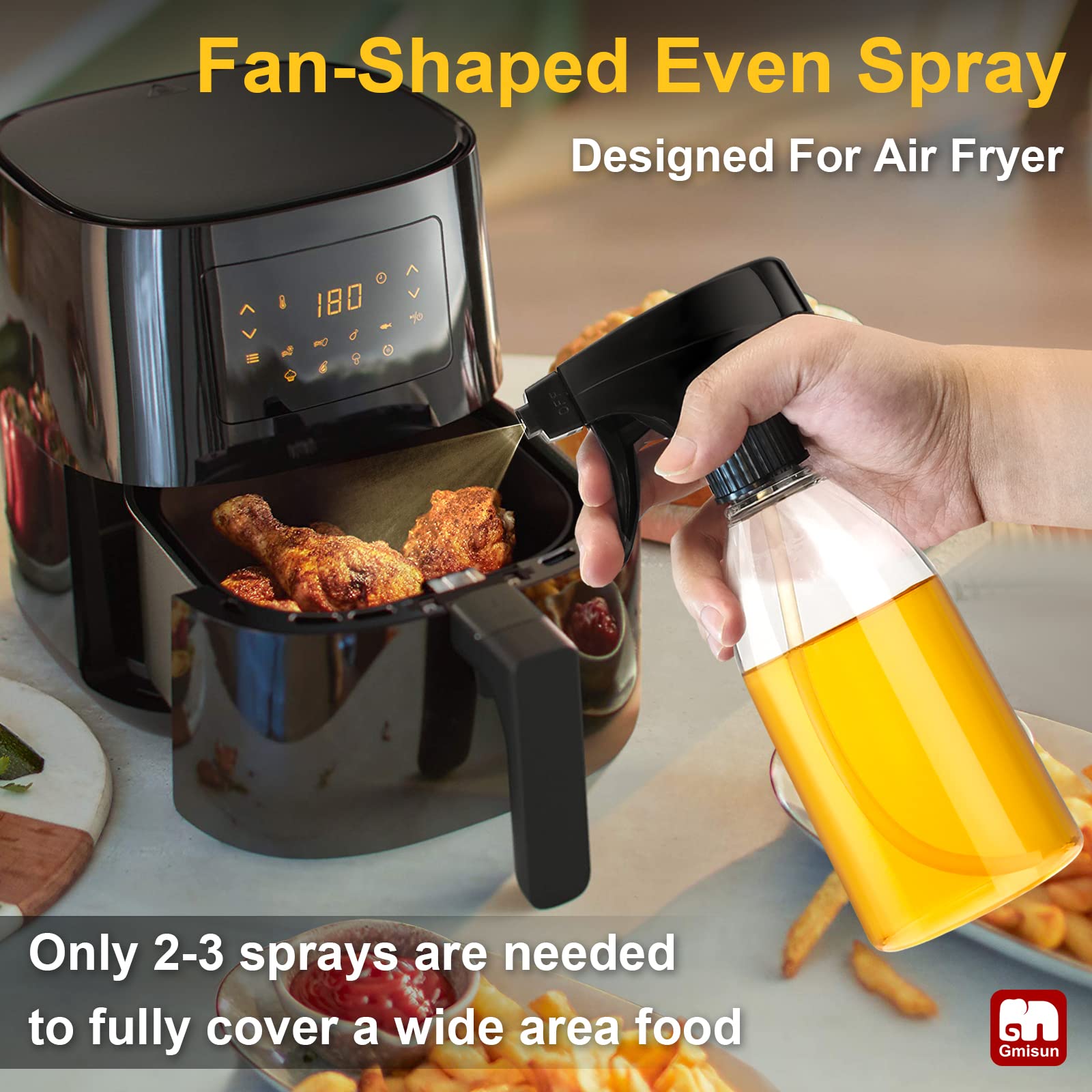 GMISUN Oil Sprayer for Cooking, 2 Pack Olive Oil Spray Bottle, 10oz Food-Grade Plastic Oil Spritzer Mister, Refillable Oil Dispenser Bottle for Salad, BBQ, Grilling, Kitchen Baking, Roasting