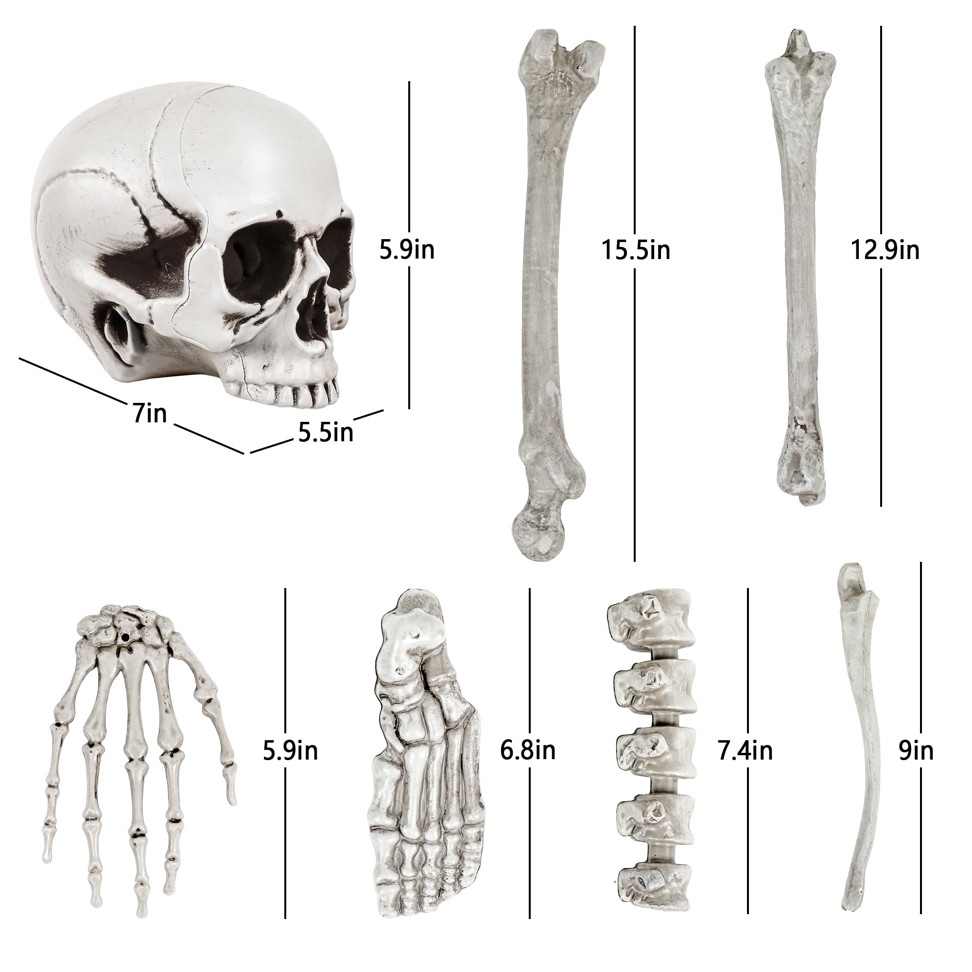 Erweicet Halloween 28 Pieces Plastic Skeleton Bones Realistic Looking Human Skulls for Halloween Party Scary Graveyard Haunted House Lawn Yard Decorations
