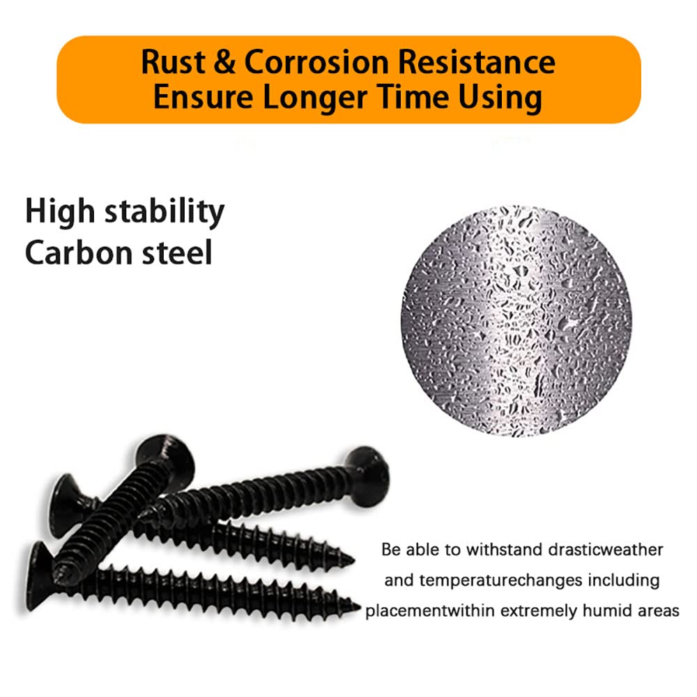 Indprod M4 Flat Head Self Tapping Wood Screws Assortment Fasteners Kit 360Pcs,Phillips Drive Countersunk Head Self-Tapping Screws,Carbon Steel