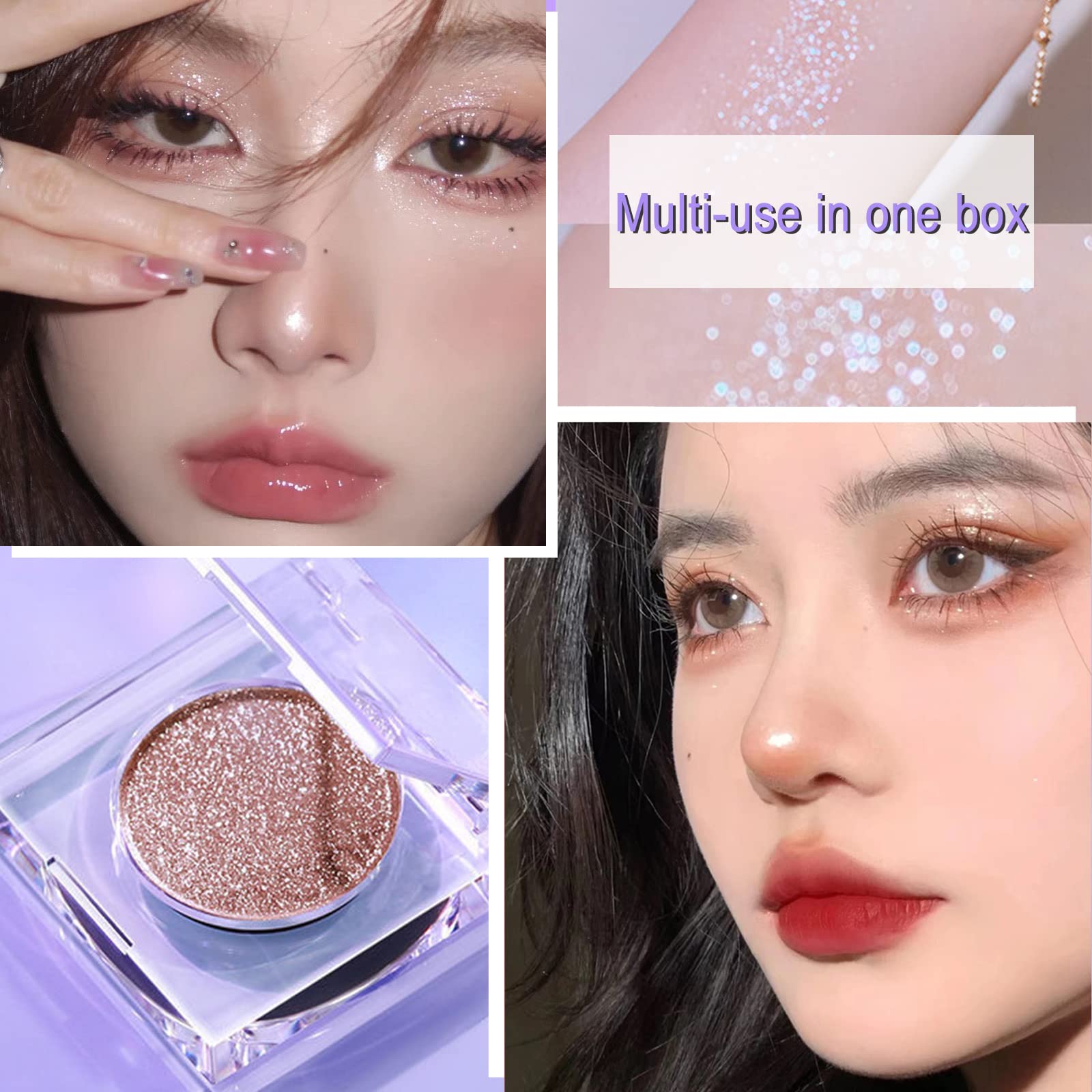 Erinde Shimmer Glitter Eyeshadow Palette - Korean Eye Glitter Foil, Ultra-Blendable, Single Shade Metallic Pigmented Color
