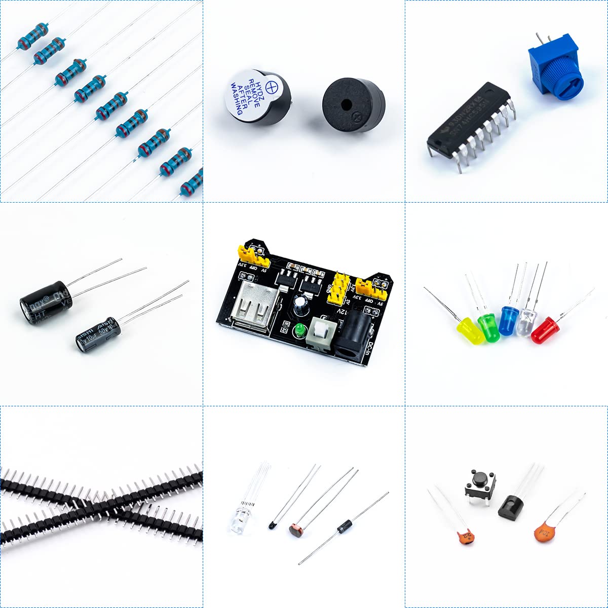 Hosyond Electronics Components Kit with Breadboard, Jumper Wires, Power Supply Module, Resistors, Precision Potentiometer, Compatible with Arduino Raspberry Pi