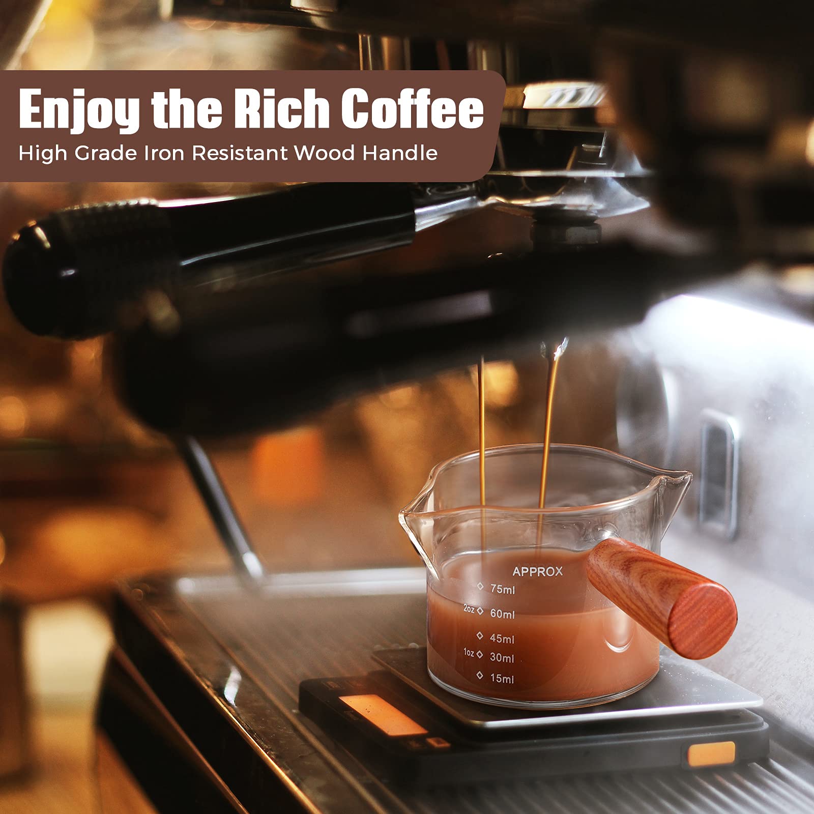 Double Spout Measuring Triple Pitcher Milk Cup 75 ml Espresso Shot Glass Espresso Measuring Cup Coffee Replacement Carafe with Handle for Barista Coffee Carafe Milk (2 Piece)