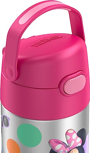 THERMOS FUNTAINER 12 Ounce Stainless Steel Vacuum Insulated Kids Straw Bottle, Minnie Mouse