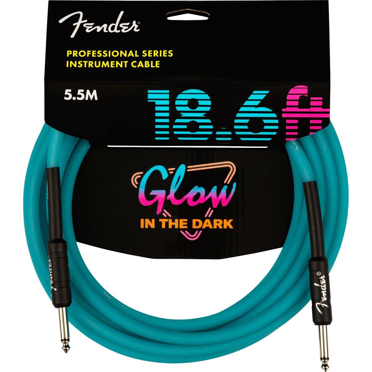 Fender 0990818108 Professional Series Glow in the Dark Blue Instrument Cable - 18.6 Feet