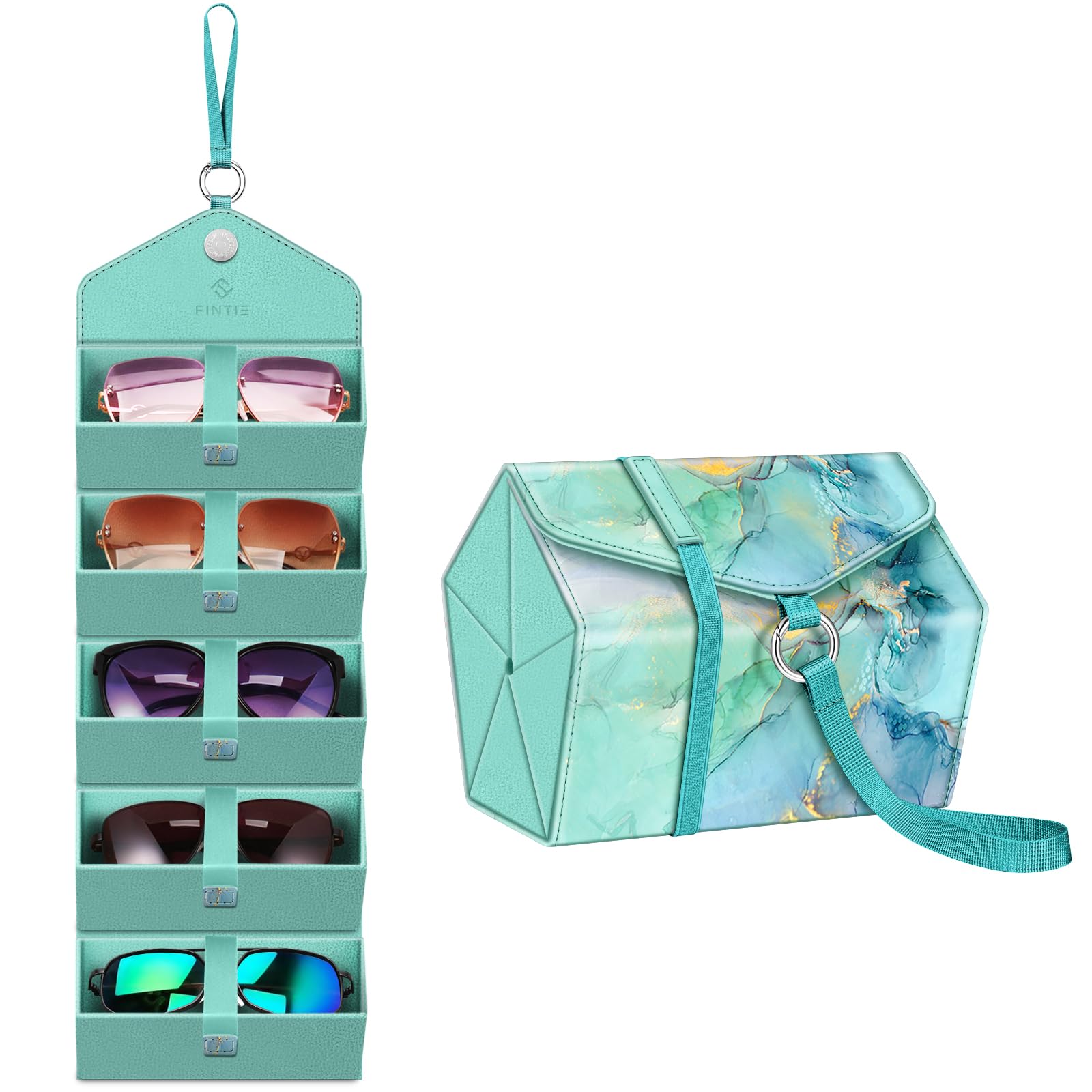 Fintie Sunglasses Organizer Travel Case, 5 Slot Foldable Eyeglasses Holder Box Eyewear Storage, Vintage Brown