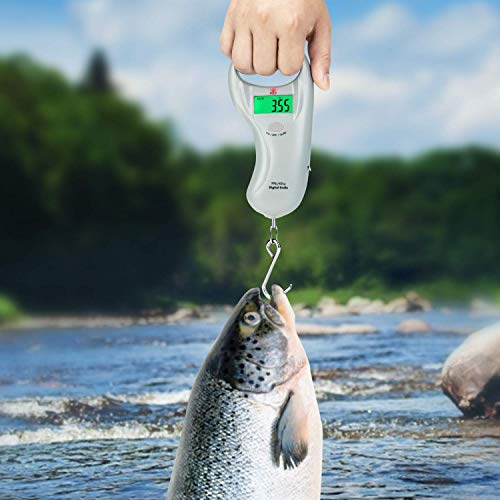 Digital Fish Scale Hanging Scale with Tape Measure,Temperature Display (° F/° C),Backlit LCD Display,110 lb/50 kg Portable Postal Scale,with Fish Lip Clip,Fishing Gifts for Men,Valentine's Day Gift…