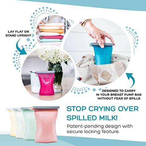 JUNOBIE Bag 4-Pack (Pink, Mint, Gray) | Reusable Breastmilk Storage Bags (As Seen on Shark Tank) | Milk Storage Container