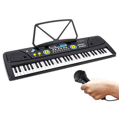 Digital Piano Kids Keyboard - Portable 61 Key Piano Keyboard, Learning Keyboard for Beginners w/ Drum Pad, Recording, Microphone, Music Sheet Stand, Built-in Speaker - Pyle PKBRD6111 (Renewed)