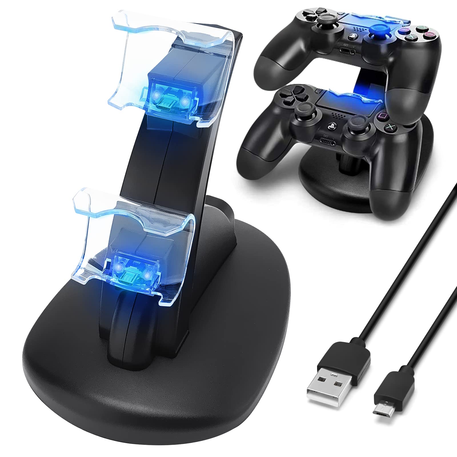Controller Charger for Playstation4 Regular Slim Pro, SUNKY LED Gaming Console Charging Stand USB Dock Station Mount Cradle for PS4