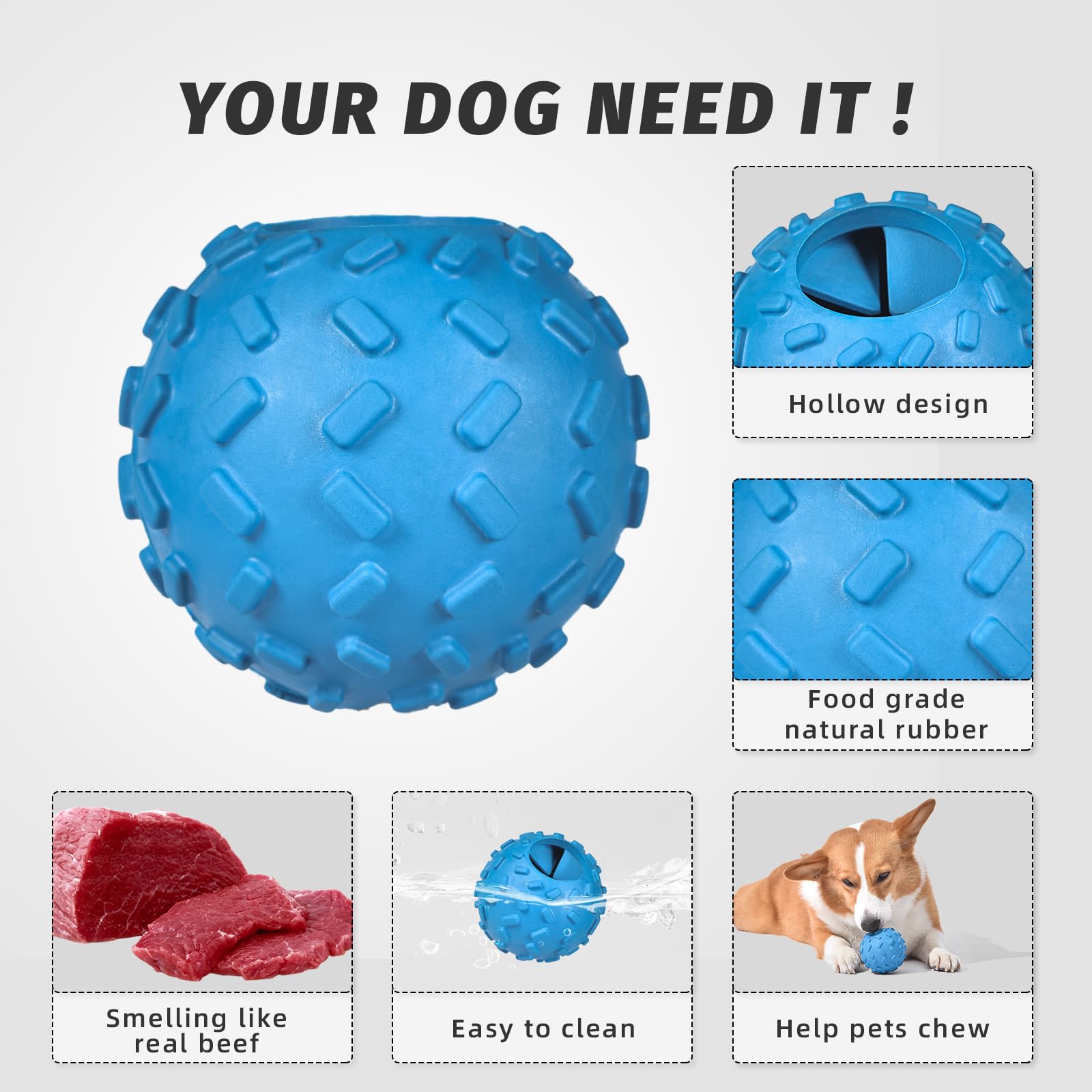 Doudele Dog Toy Balls small - Interactive and Treat Dispensing Toys for Active Dogs,Fetch Balls Extremely Durable Natural Rubber