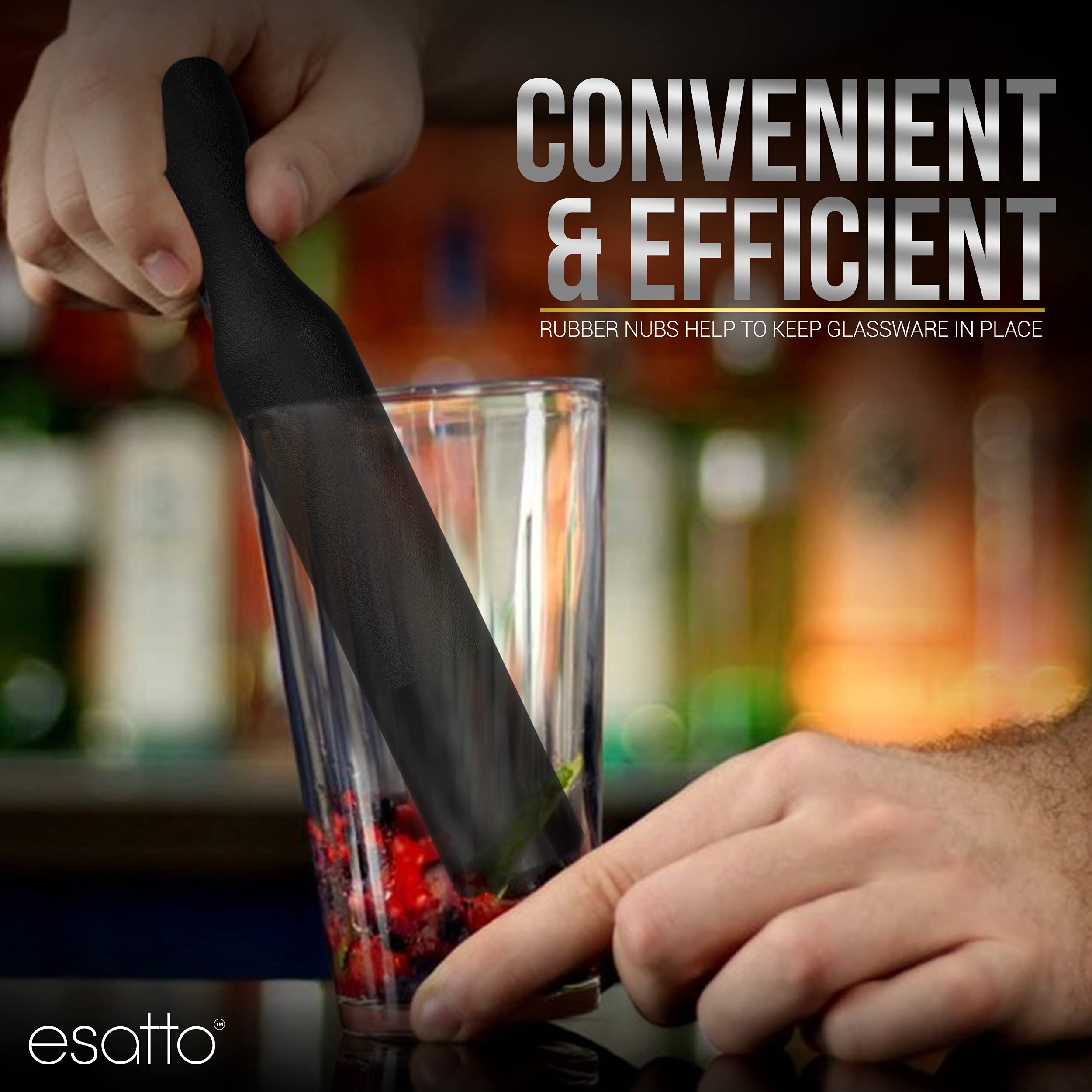 Esatto Professional Bar Tool Muddler 25 CM (10 Inches) Ribbed β Made with ABS Plastic β Durable and Ribbed for Mashing Fruits, Berries, Sugar, Spices, and Herbs (Black)