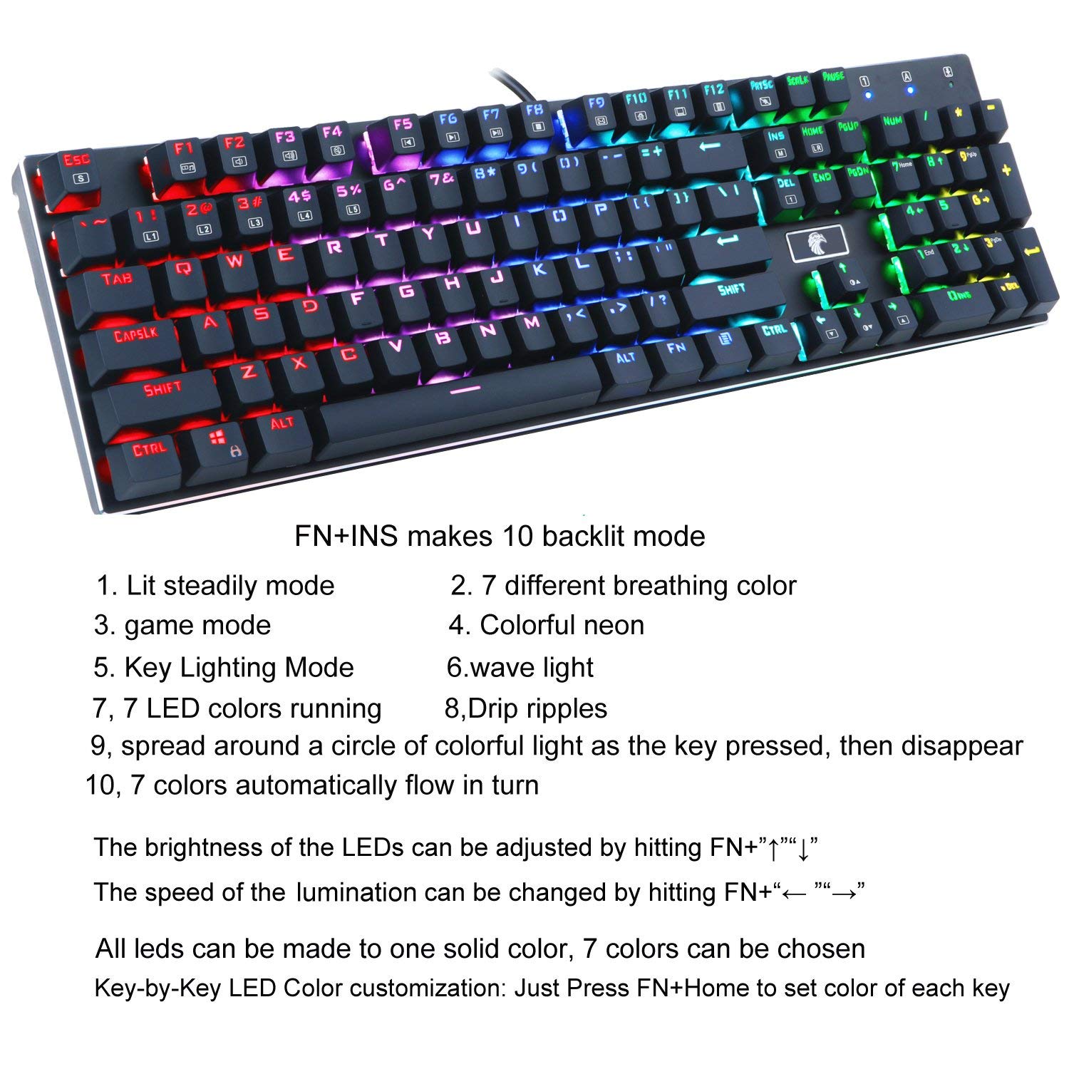 E-Element Z-88 Retro Mechanical Gaming Keyboard, Programmable RGB Backlit, Blue Switch -Tactile & Clicky, Typewriter Style, Water Resistant 104 Keys Anti-Ghosting for Mac PC, White (Renewed)