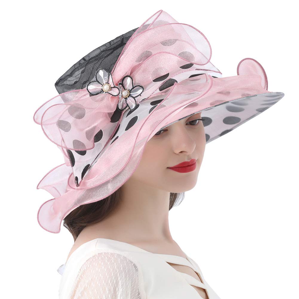 Go Mai Women's Church Derby Tea Party Wedding Hat Polka Dot Organza Hats Black