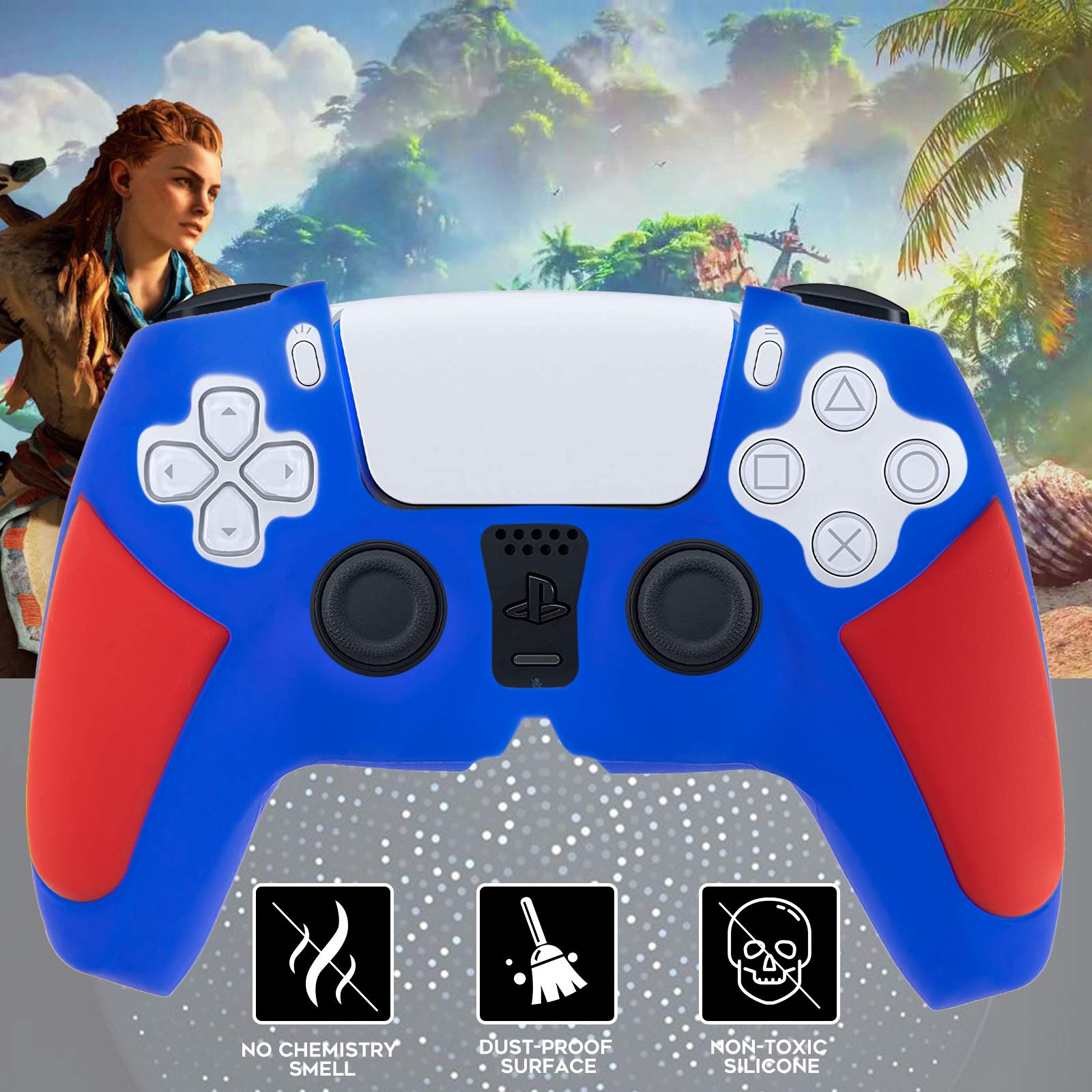 Ermorgen Anti-Slip Silicone Cover Skin Compatible for Playstation 5 Controller, with 4 Thumb Grip Caps for PS5 DualSense Wireless Controller Soft Gel Rubber Case -Blue