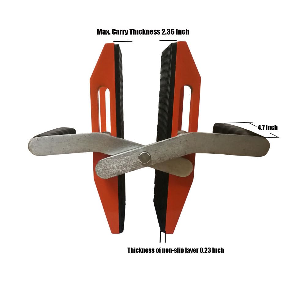 E-Found 2PCS Doubld Handed Carrying Clamps,2.36 inch Granite Stone Panel Carriers Lifing Tools for Granite Stone Quartz Worktops Slabs Marble with Rubber-lined 770lbs Moving Glass Clamp