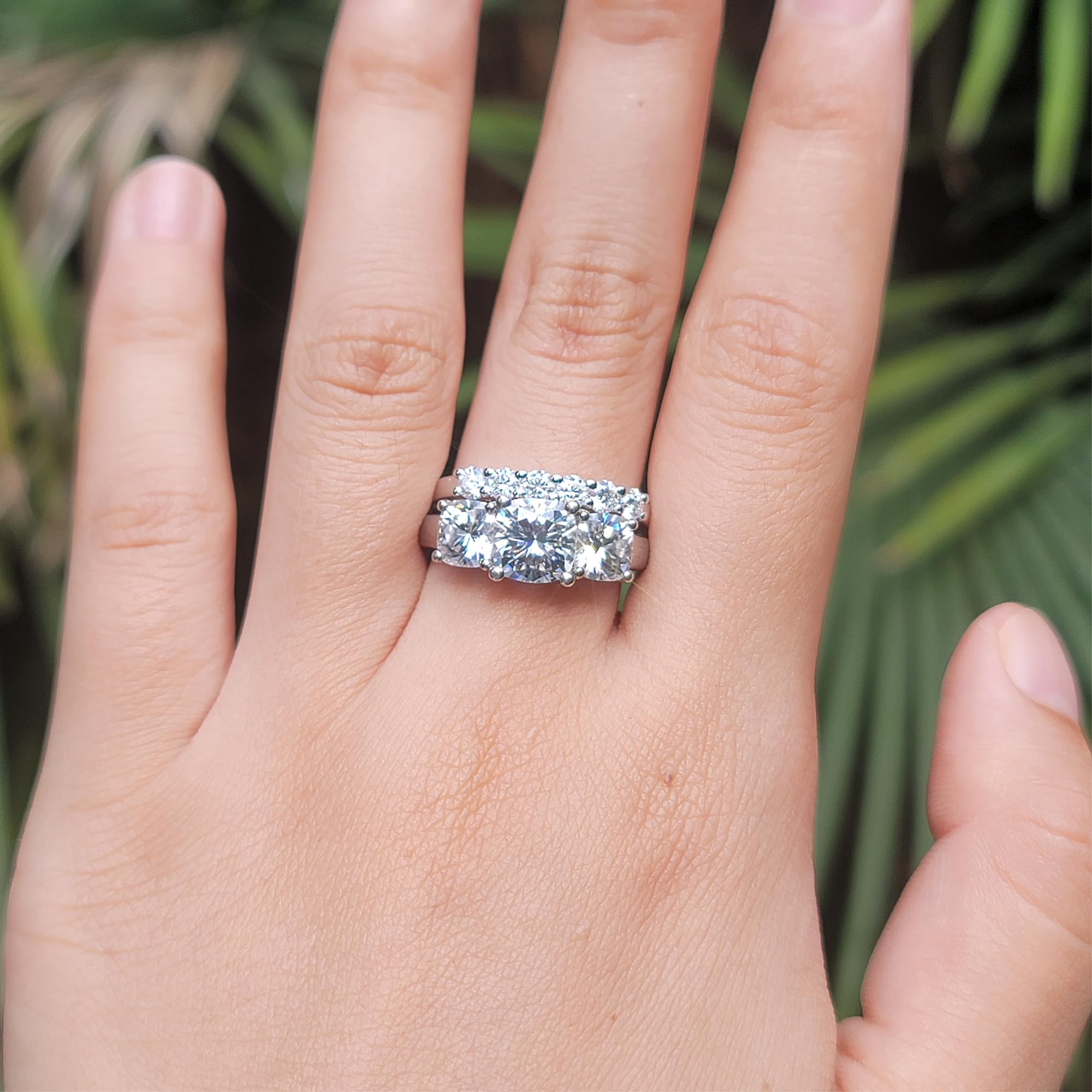 DovEggs Sterling Silver 4ct Center 6mm-7.5mm-6mm Cushion Cut 3 Stone Moissanite Engagement Ring Wedding Band for Women Band Width 2.7mm (6)