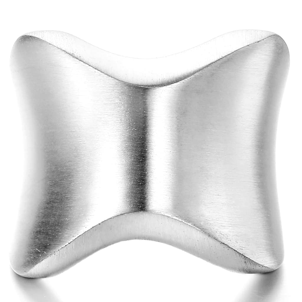 eternllery Size 4-13 Stainless Steel Never-Tarnish Matte Finish Waved Curve Chunky Wedding Statement Ring (Silver, 11)