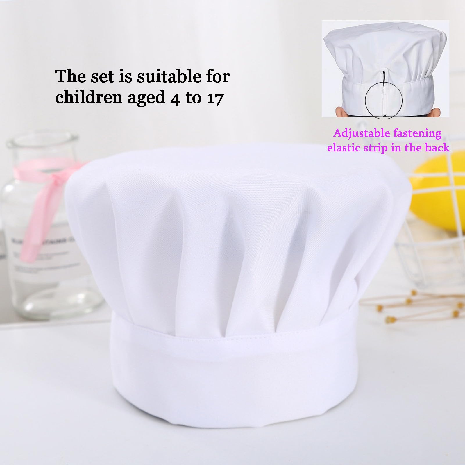 Hovoten Kids Chef Hat And Apron Set For Cooking Baking Painting,Adjustable Kids Aprons And Chef Hats Set,Chef Costume,White,4-17 Year