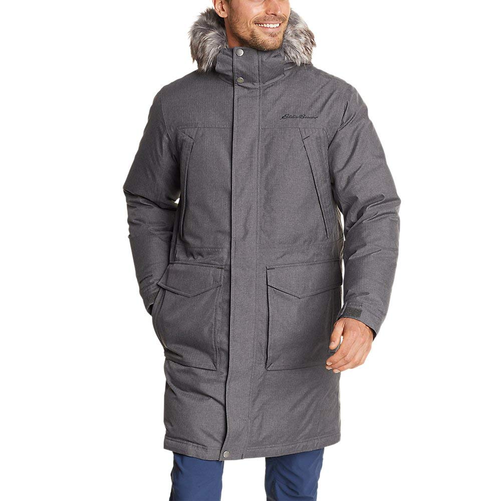 Eddie Bauer Men's Superior Down Stadium Coat, Dk Charcoal Htr, Small