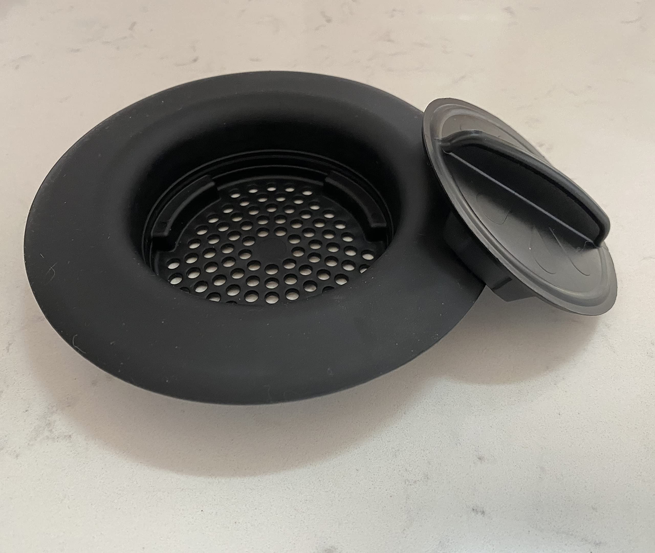 Flex Strainer Kitchen Sink Strainer with Drain Stopper Plug, 2N1, Basket Replacement for 3-1/2β drains, 5-1/4β Diameter, USA Made Black Single