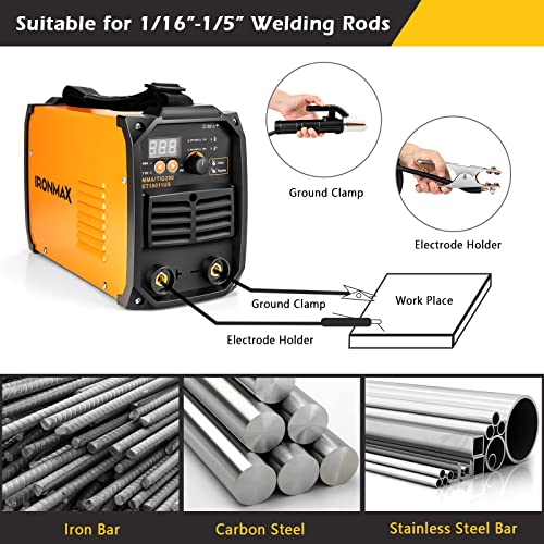 Happytools 200A MMA/TIG Welding Machine, 2 in 1 Portable Inverter ARC Welder with Adjustable Strap and Face Shield, 110/220V Stick Welder Welding Stainless Steel Iron Carbon Steel Metal