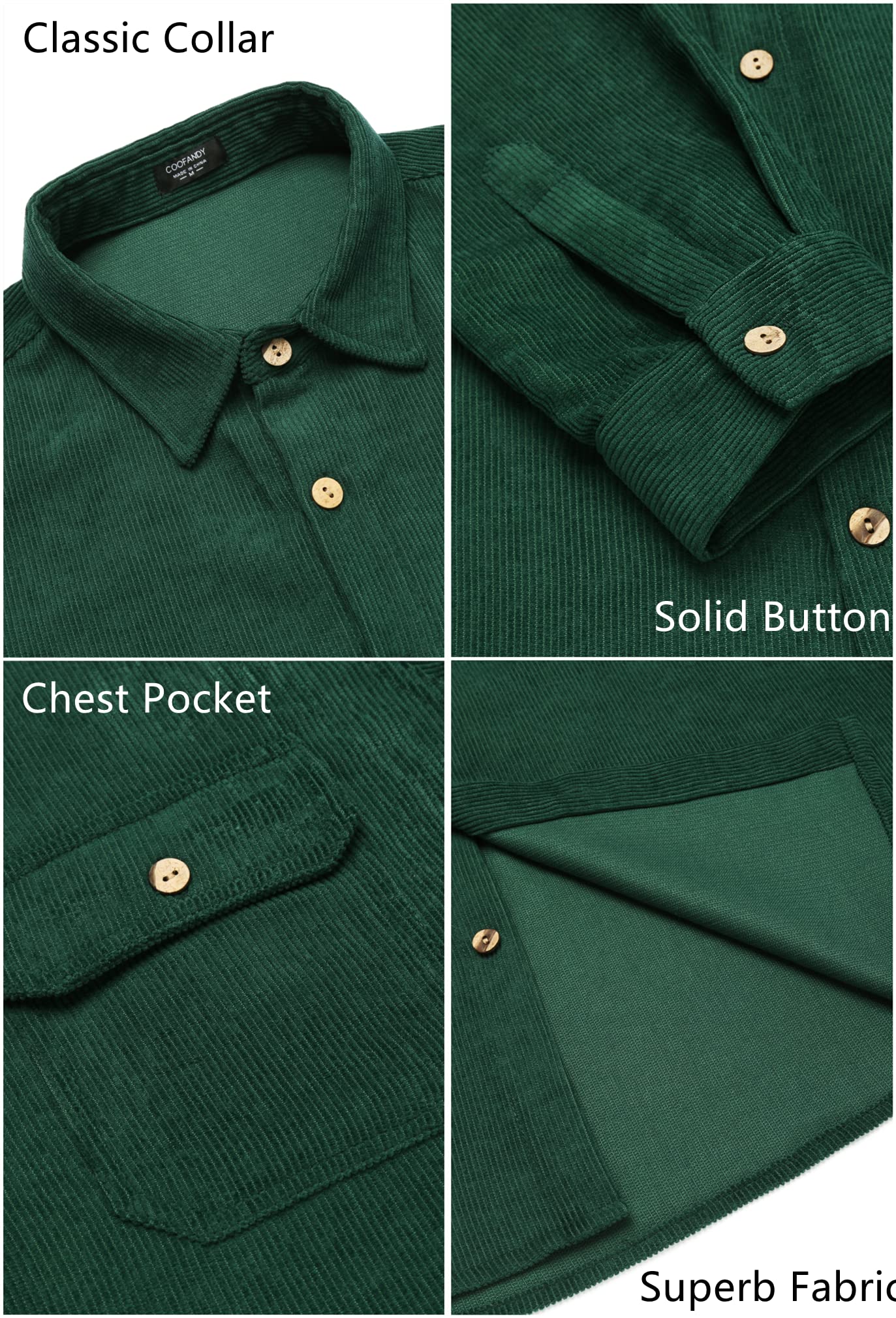 COOFANDY Men's Shacket Button Up Regular Fit Designer Spring Waffle Shirt Jacket Green