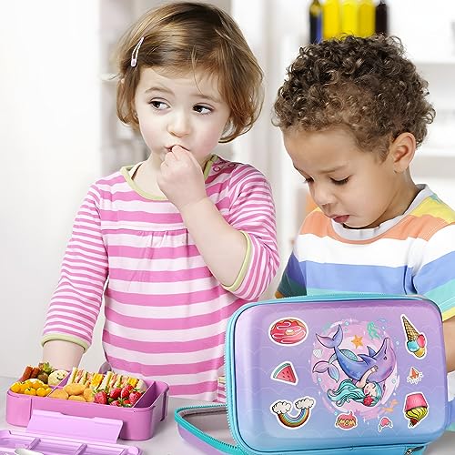 Lunch Bag Bento Lunch Box Set for Girls - Insulated Lunch Bag with 5 Compartment Bento Box Water Bottle Ice Pack Silicon Cap Salad Container for Kids Back to School, Picnic and Travel