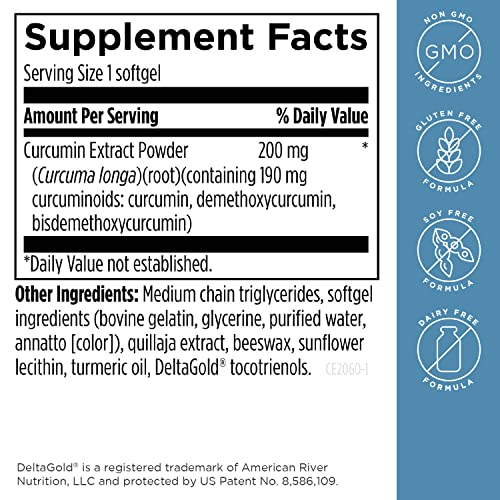 Designs for Health Curcum-Evail 200 - Bioavailable Turmeric Curcumin Supplements - Evail Emulsification Technology - Curcumin C3 Complex with Turmeric Oil + Vitamin E, Non-GMO (60 Softgels)